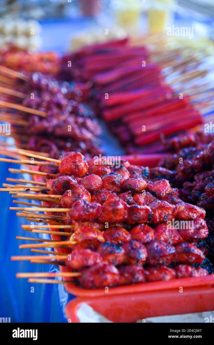 street food on a stick in Malaysia Stock Photo - Alamy