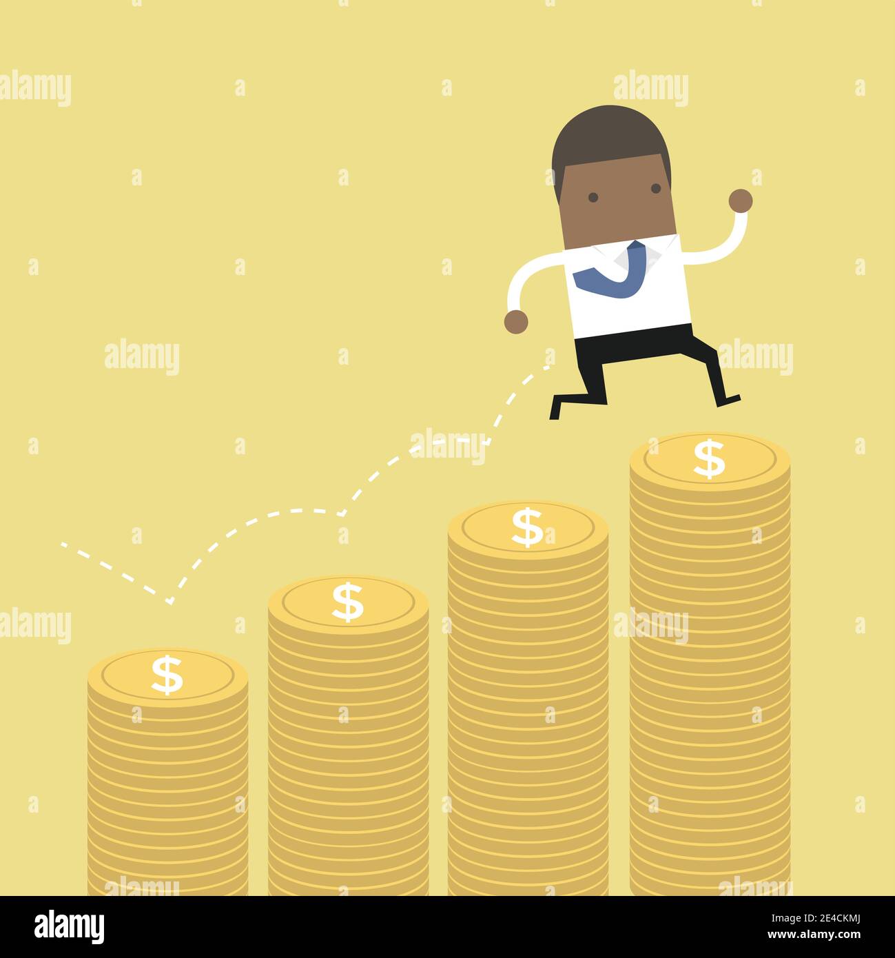 African businessman jumping on the money step Stock Vector Image & Art ...