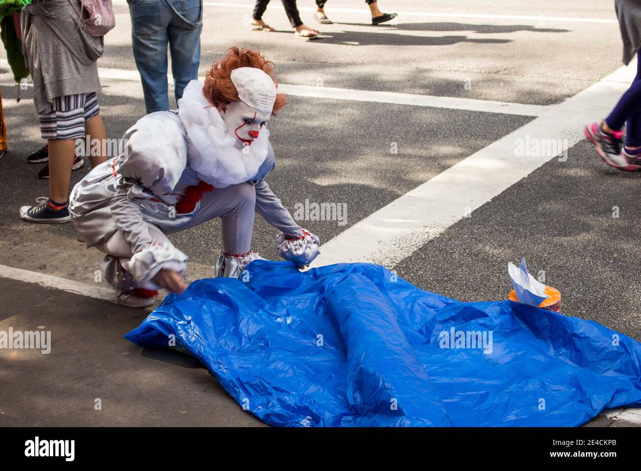São Paulo / São Paulo / Brazil - 08 19 2018: Street clown full costume ...