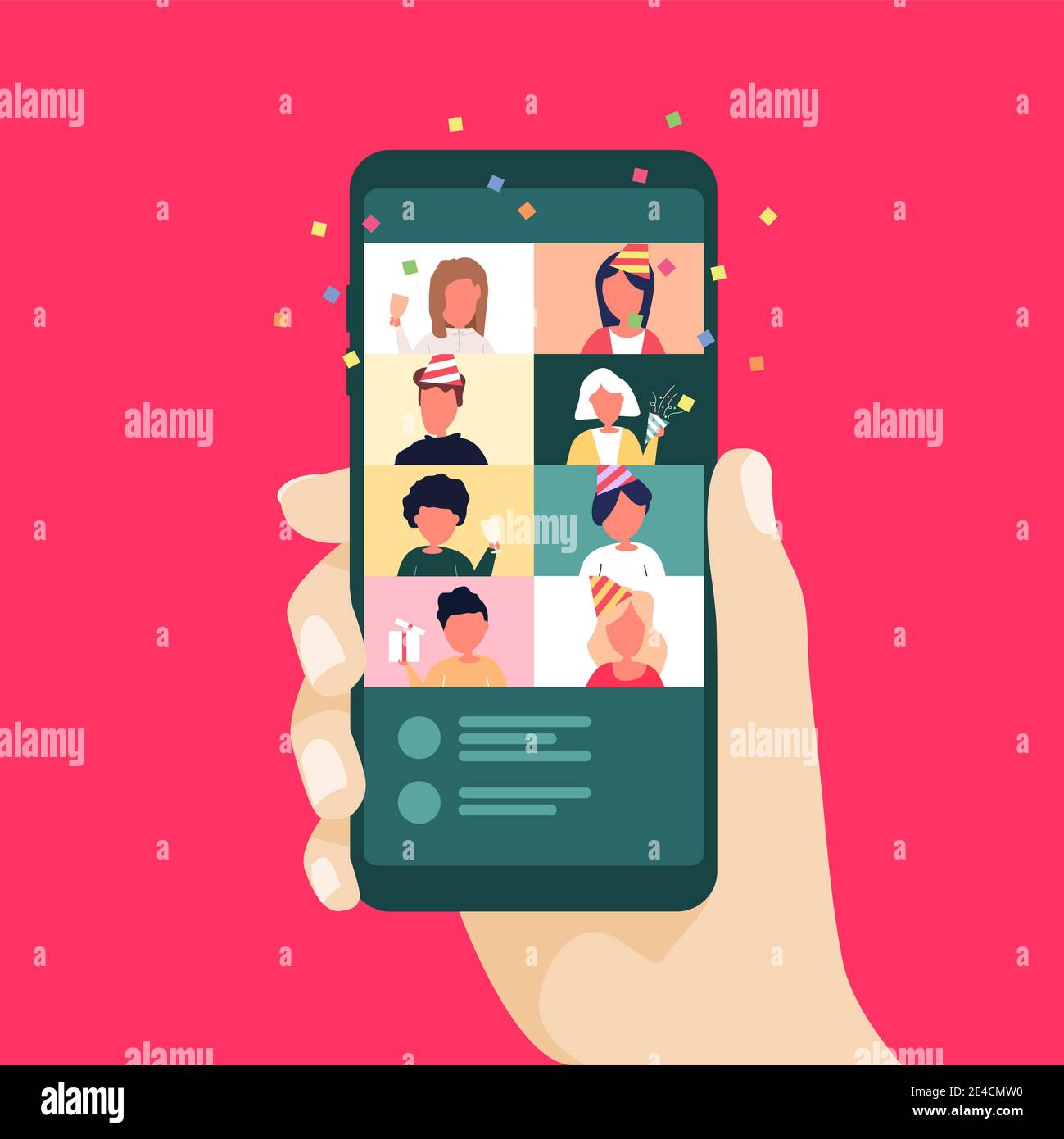 Christmas and New Year online celebration using mobile phone. Party ...