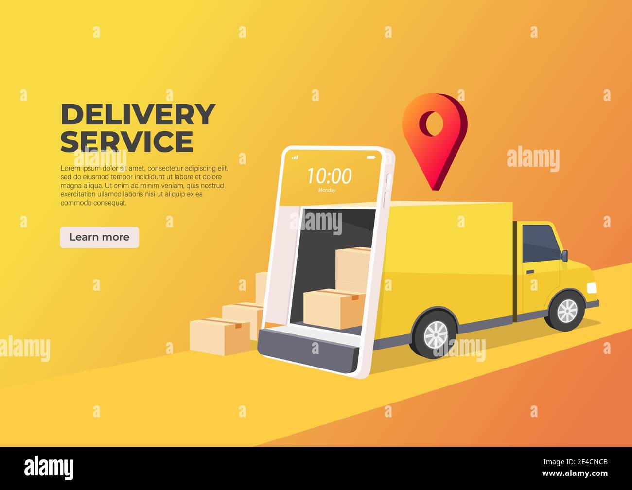 Delivery truck opens the door from the mobile phone screen. Online ...