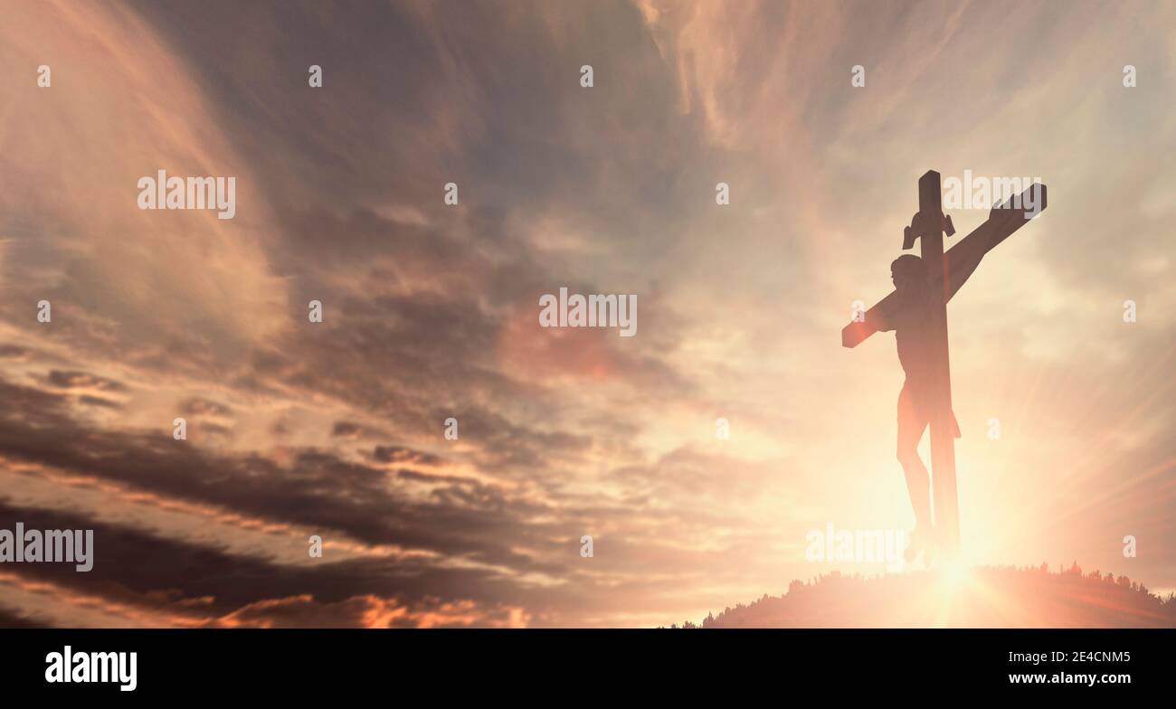 Jesus christ crucifix cross on heaven sunrise concept christmas ...