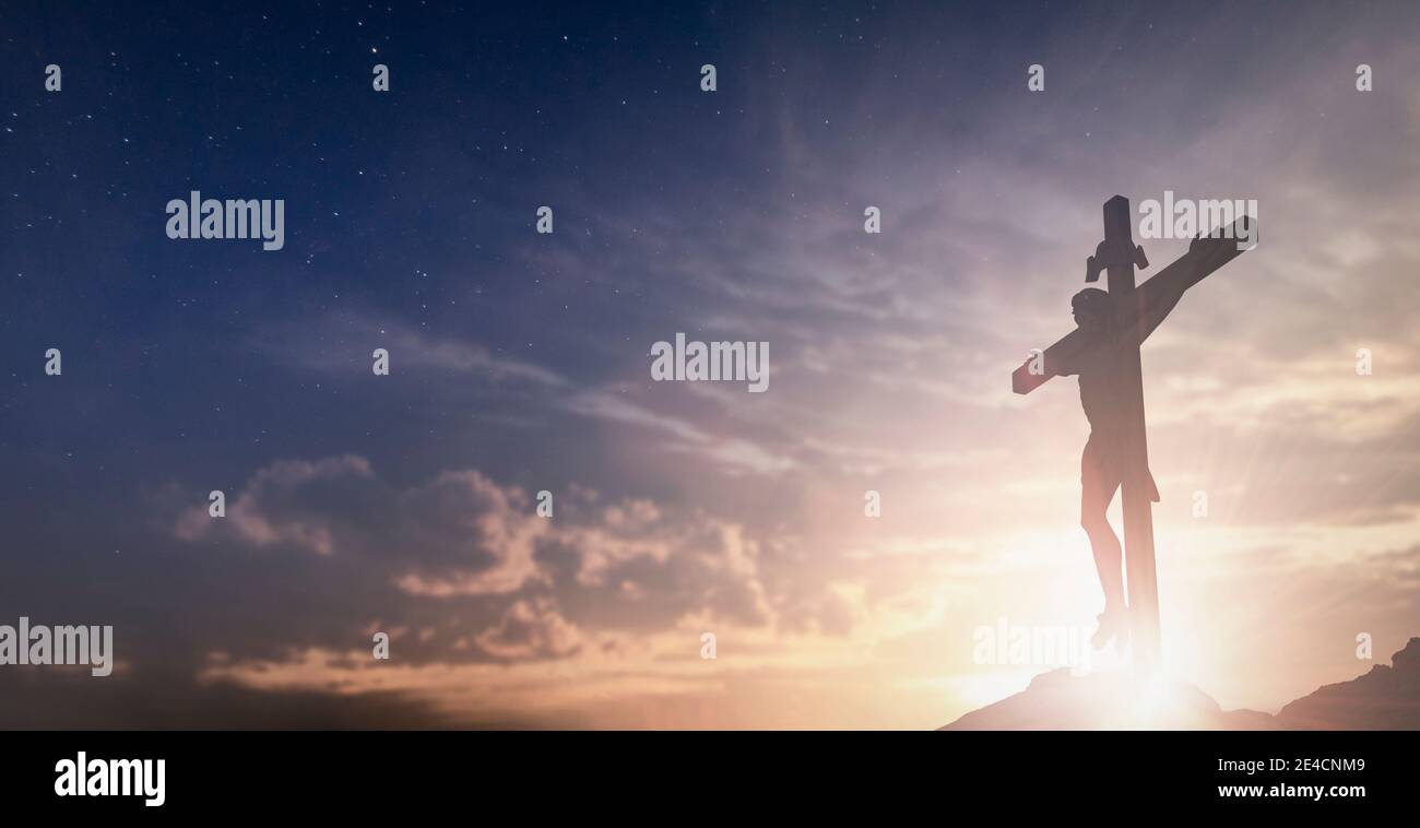 Jesus christ crucifix cross on heaven sunrise concept christmas ...
