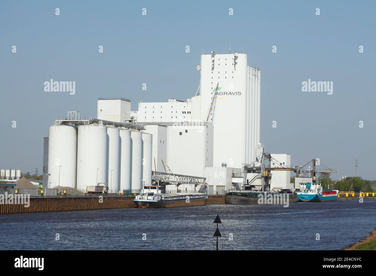 Oldenburg inland port on the Hunte with ships and silos, Oldenburg in ...