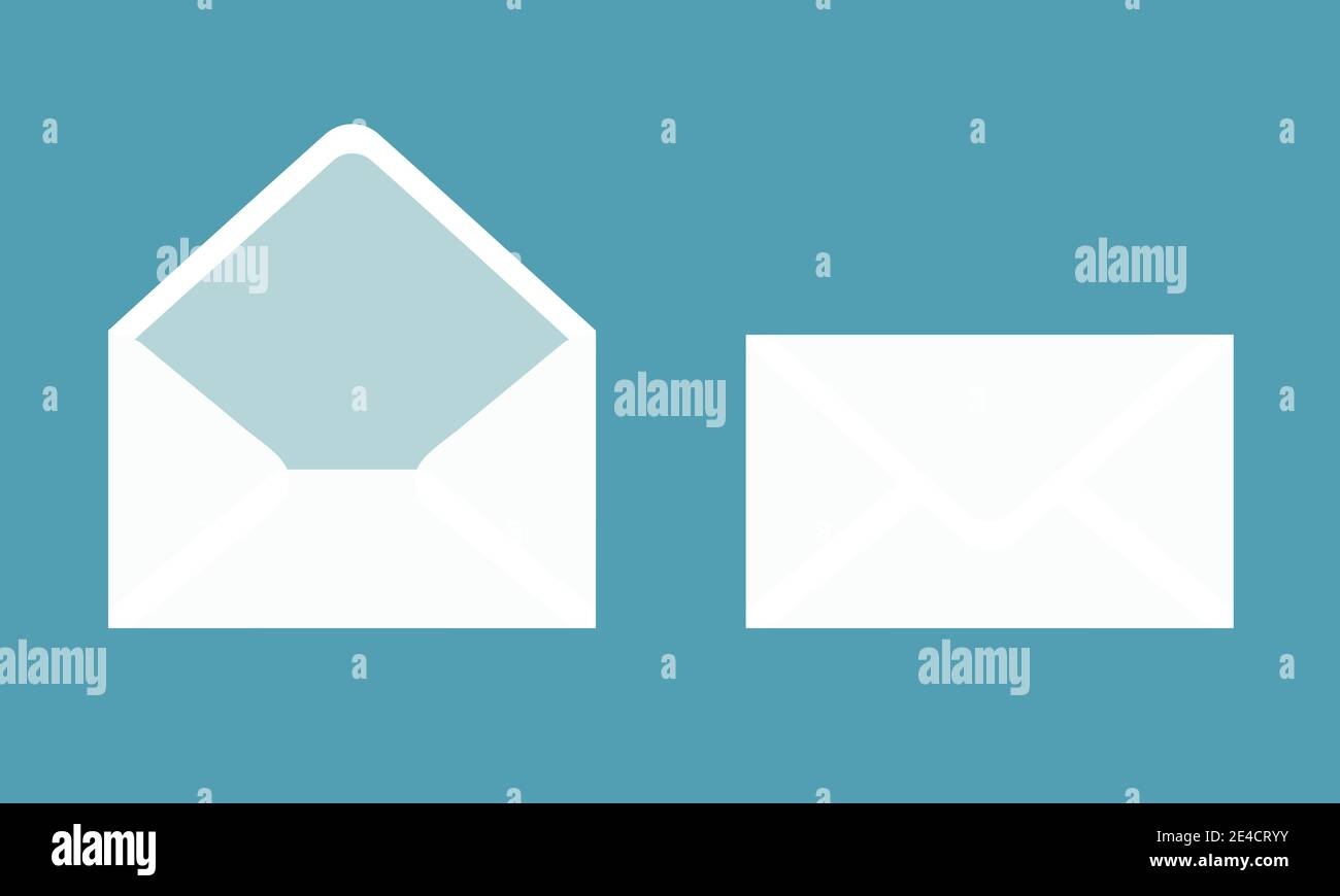 Flat design illustration of open and closed white paper envelopes ...