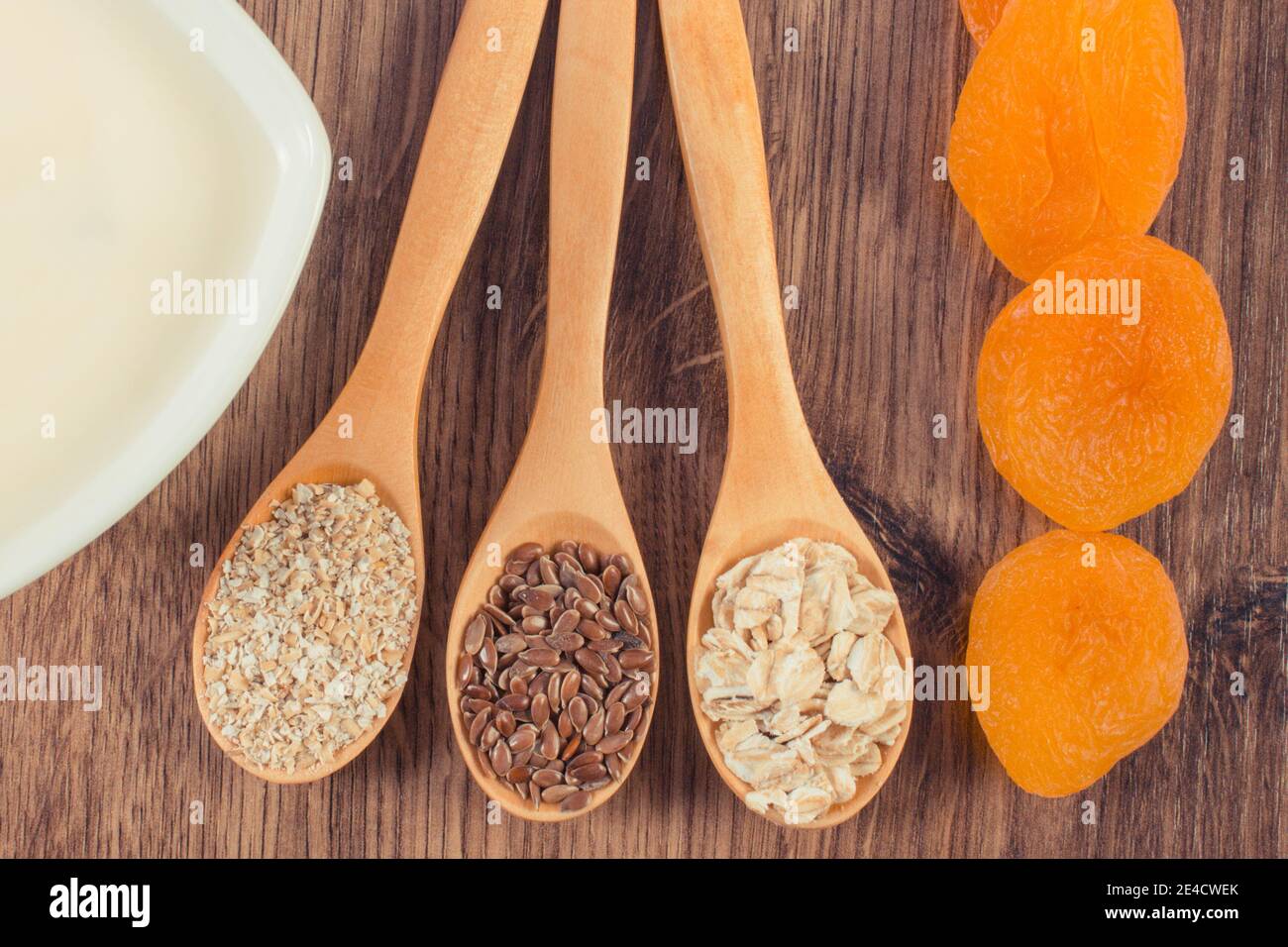 Linseed, rye flakes, oat bran and dried apricot. Healthy eating as ...