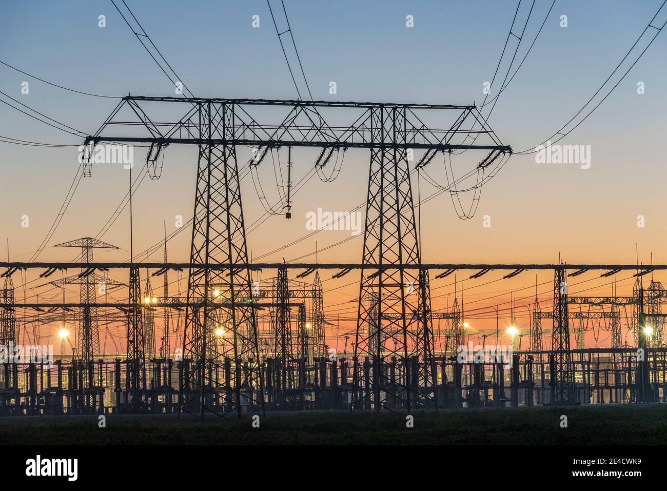 Fog and substation with electricity pylons hi-res stock photography and ...
