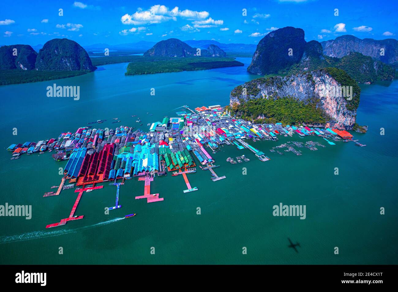 Aerial panorama view over Ko Panyi floating village in souther of ...