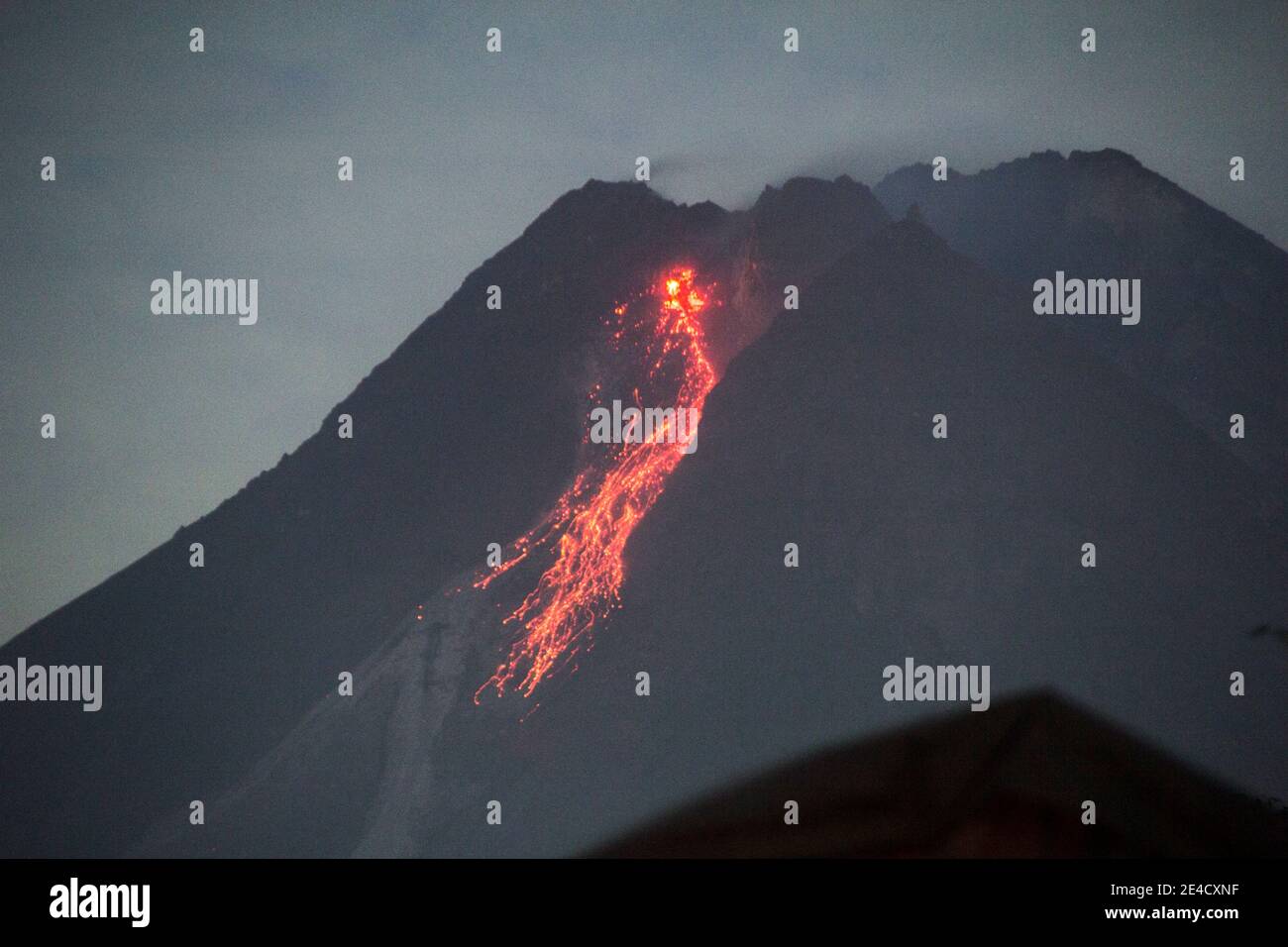 Sleman, YOGYAKARTA, INDONESIA. 23rd Jan, 2021. Lava flows from Mount ...