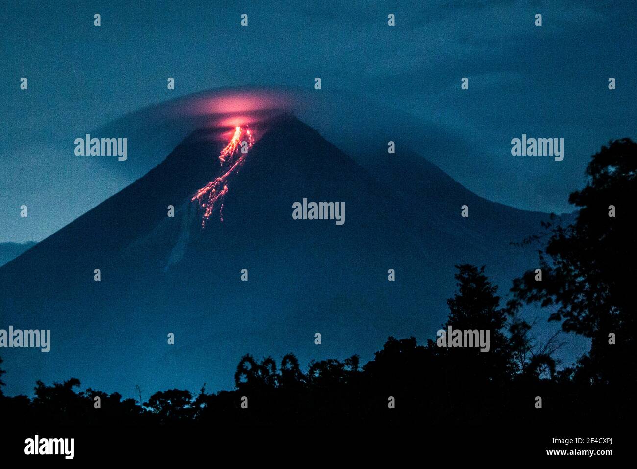 Sleman, YOGYAKARTA, INDONESIA. 23rd Jan, 2021. Lava flows from Mount ...