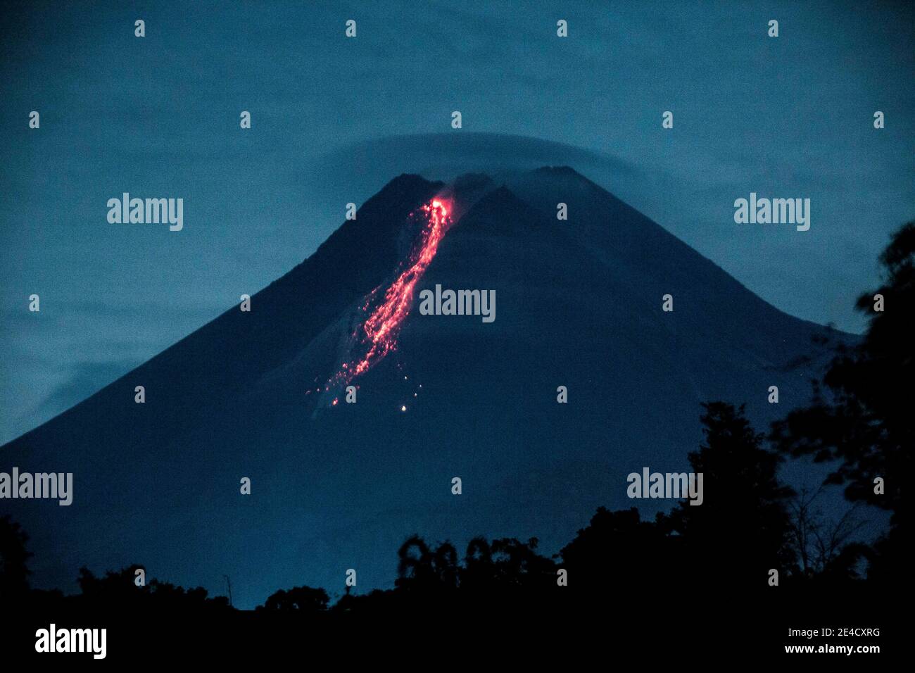 Sleman, YOGYAKARTA, INDONESIA. 23rd Jan, 2021. Lava flows from Mount ...