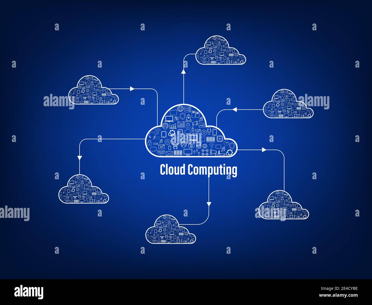 Cloud computing technology with icons on blue background vector ...