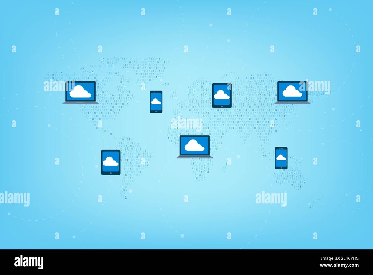 Cloud computing technology with icons on binary world map vector ...