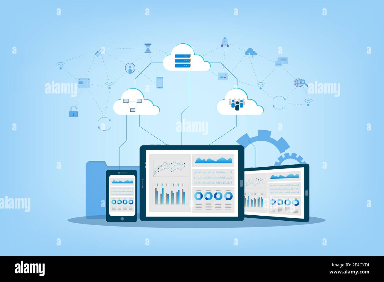 Cloud computing technology with icons on digital device vector ...