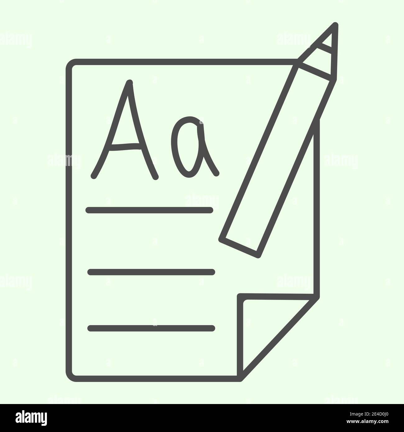 School file and pencil thin line icon. Studying paper sheet with first ...