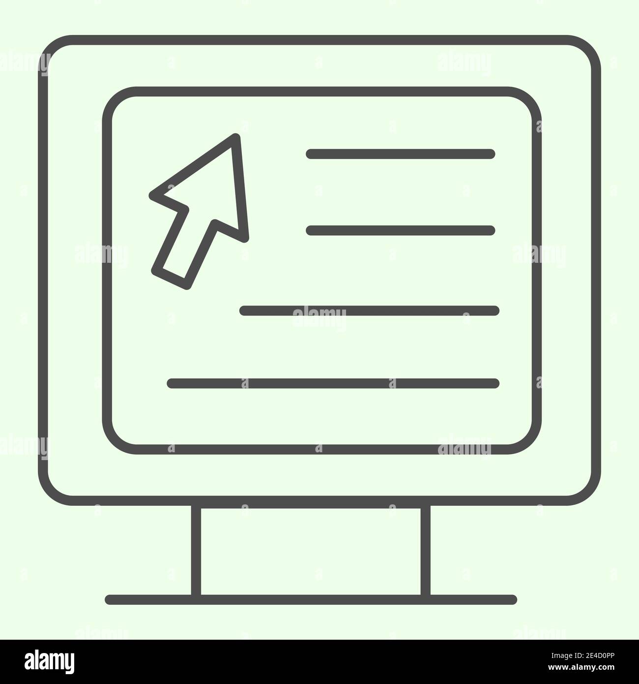 Computer thin line icon. Webpage with cursor on monitor outline style ...