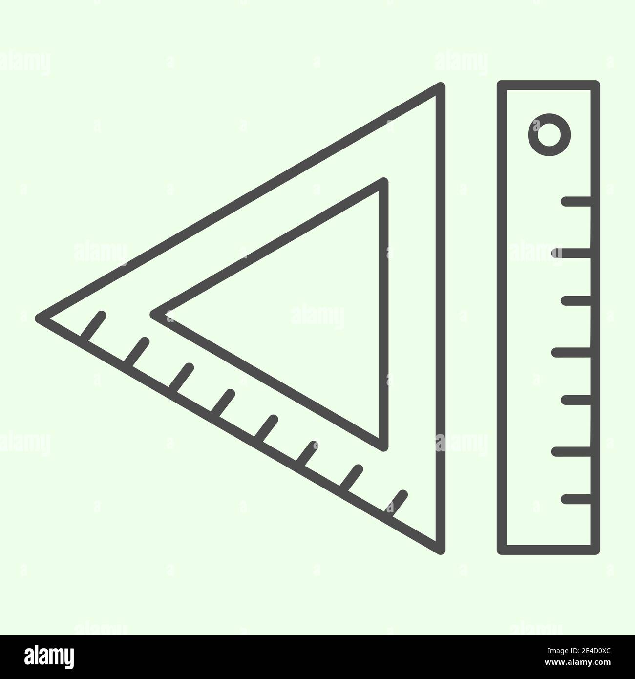 Ruler thin line icon. Math triangle and school rulers outline style pictogram on white ...