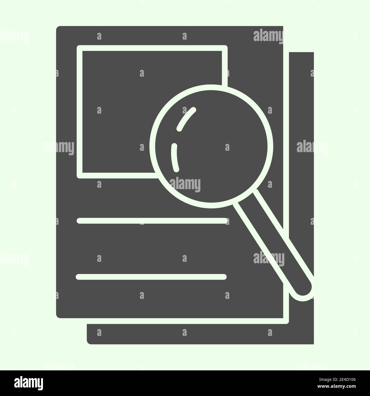 Document search solid icon. Audit Files and loupe on papers glyph style pictogram on white ...