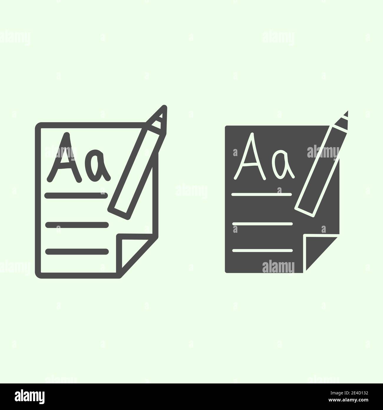 School file and pencil line and solid icon. Paper sheet with first ...