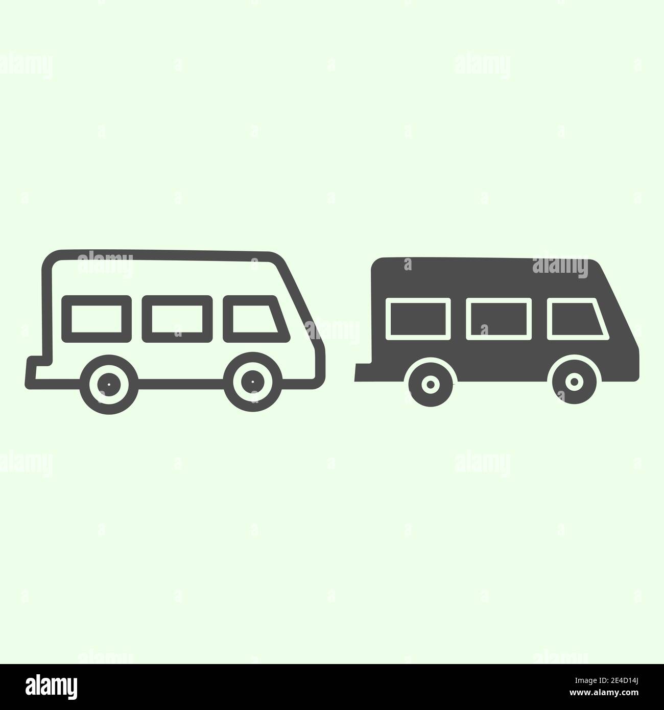 School bus line and solid icon. Retro minibus outline style pictogram ...
