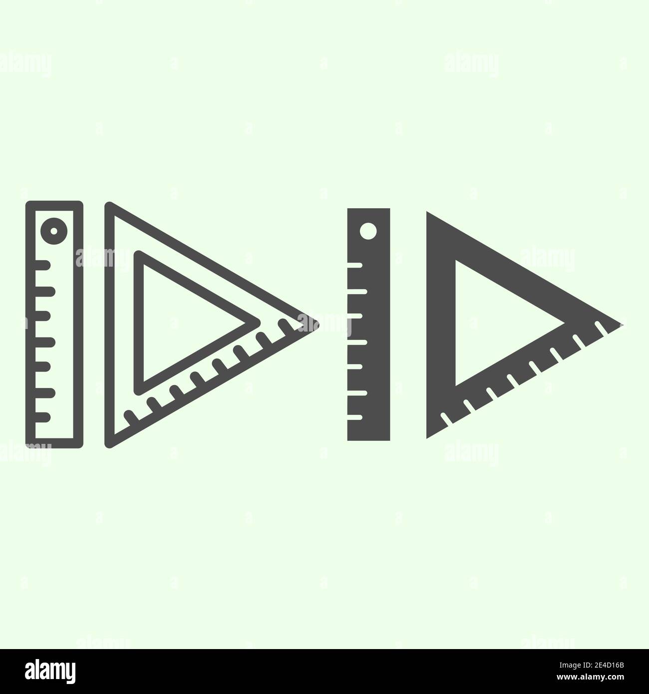 Ruler line and solid icon. Math triangle and school rulers outline ...