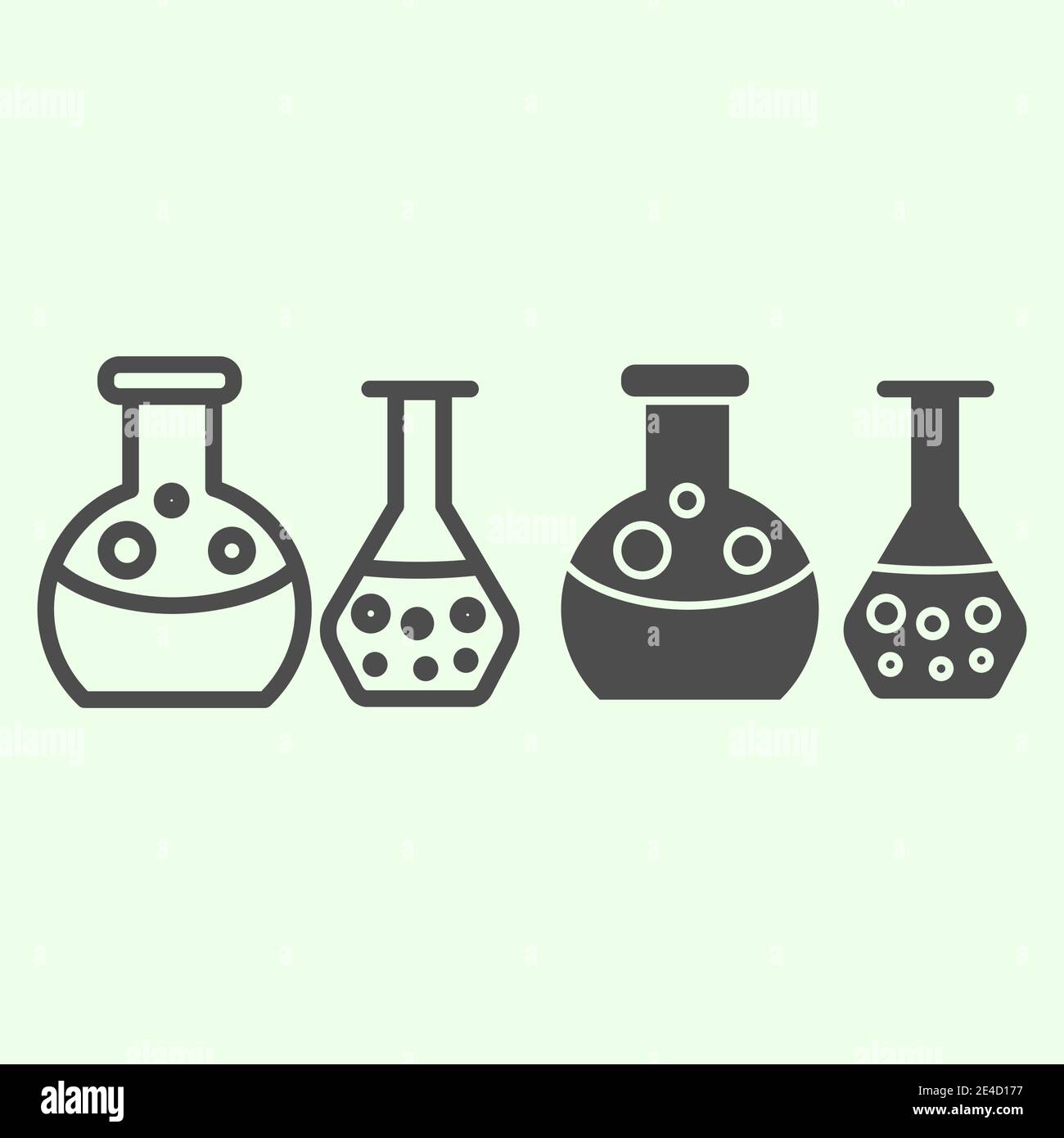 Test tubes line and solid icon. Laboratory flask with liquids outline ...
