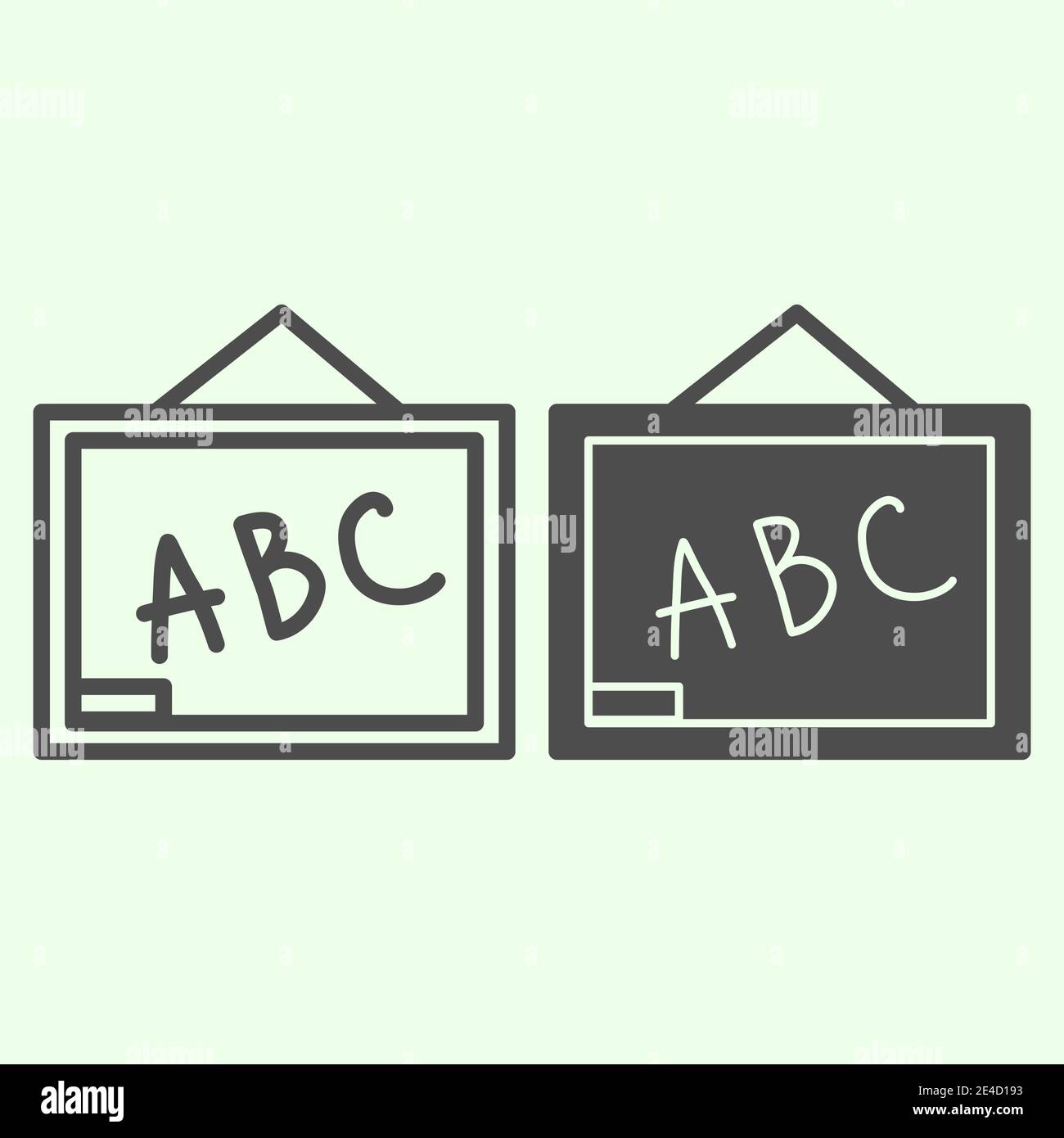 School blackboard line and solid icon. Classroom desk with alphabet ...