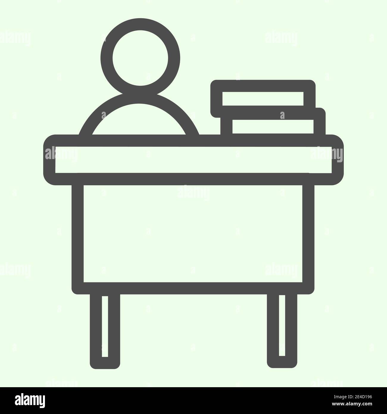 Office workplace line icon. Businessman working at desk with books ...