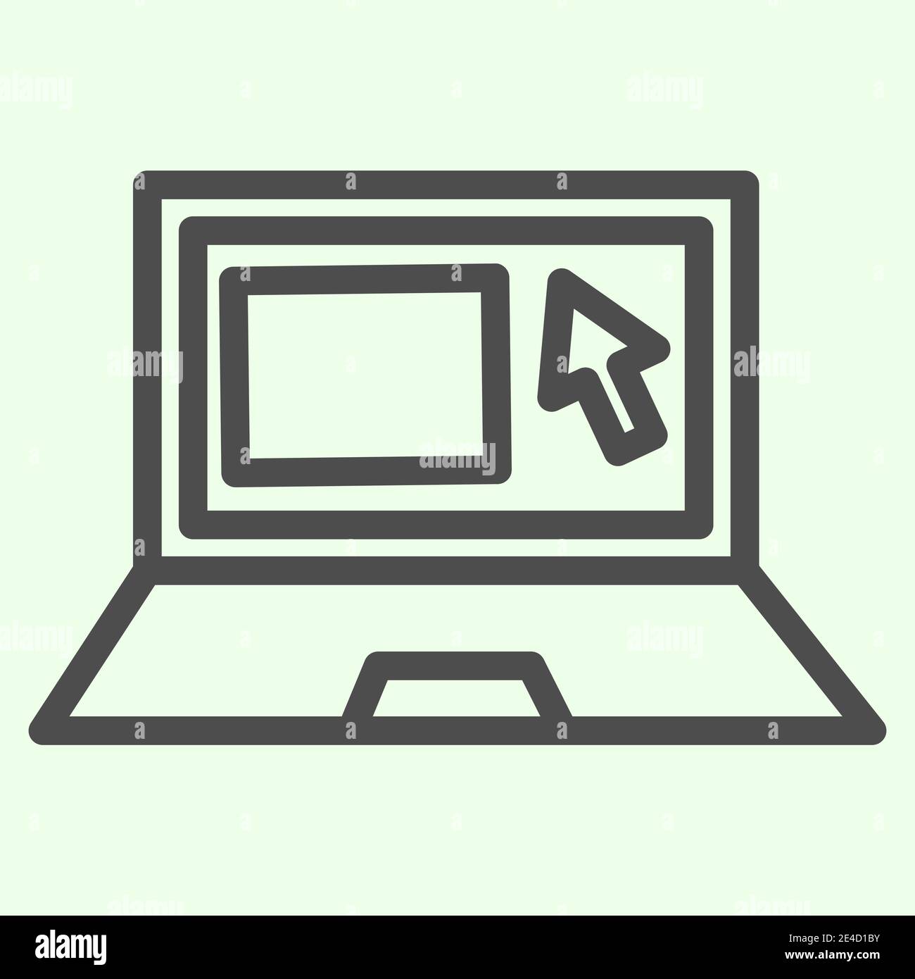 Laptop line icon. Office Notebook with mouse cursor and website on ...