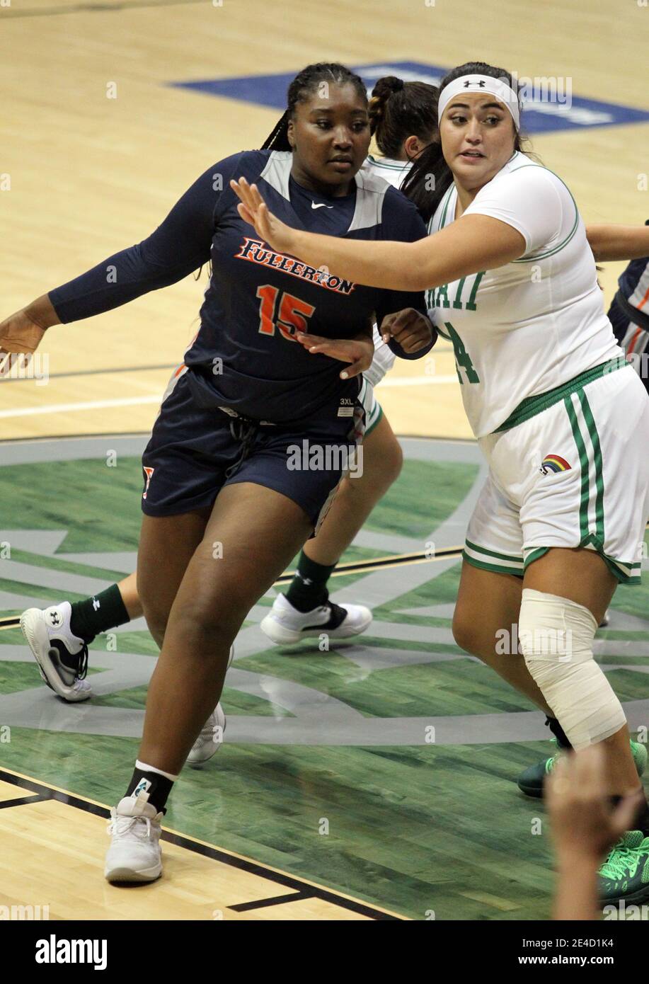 January 22, 2021 - CSU Fullerton Titans center Janette Mensah #15 and ...