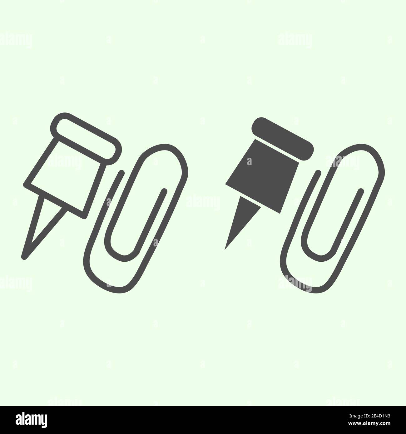 Paper clip line and solid icon. Paperclip and pushpin outline style ...
