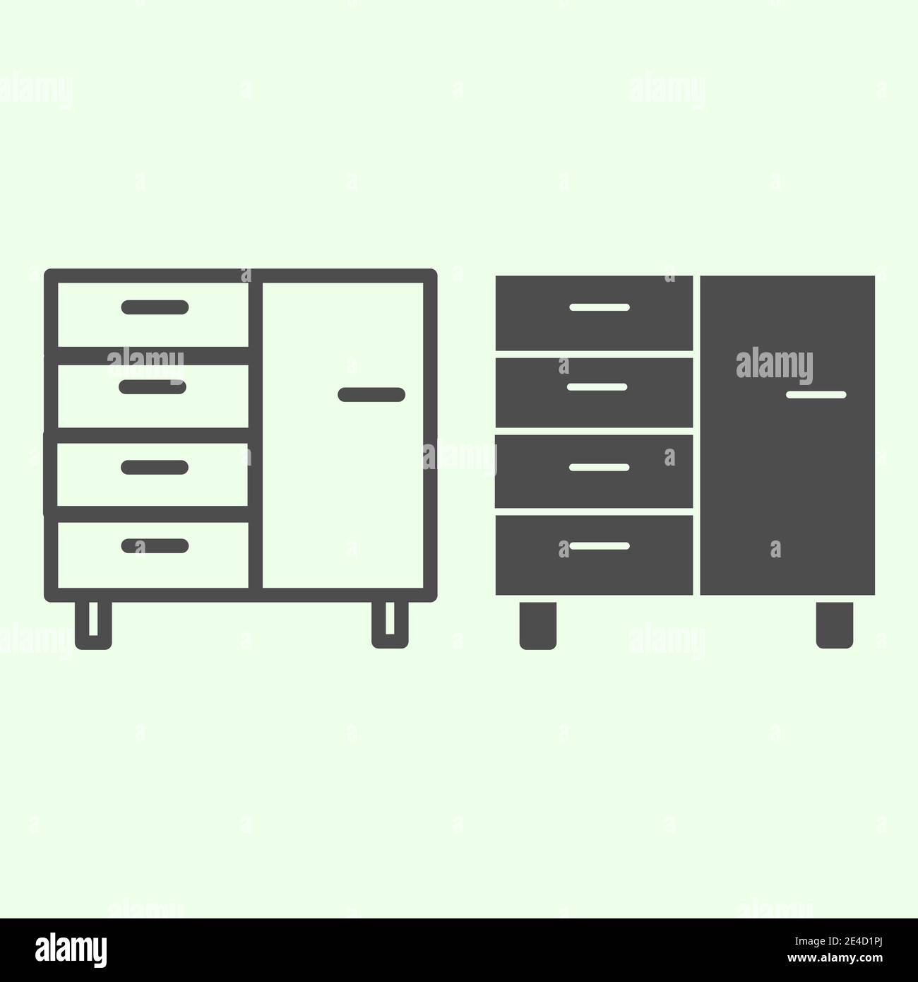 Bedside table line and solid icon. Company achieve cabinets for documents and files outline ...