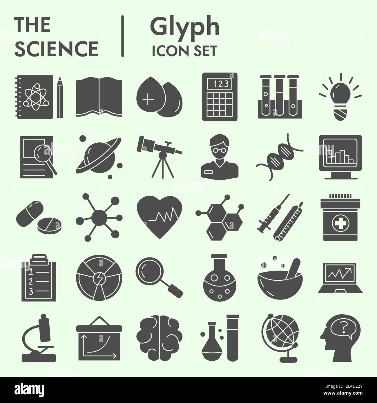 Science solid icon set, research symbols set collection or vector ...