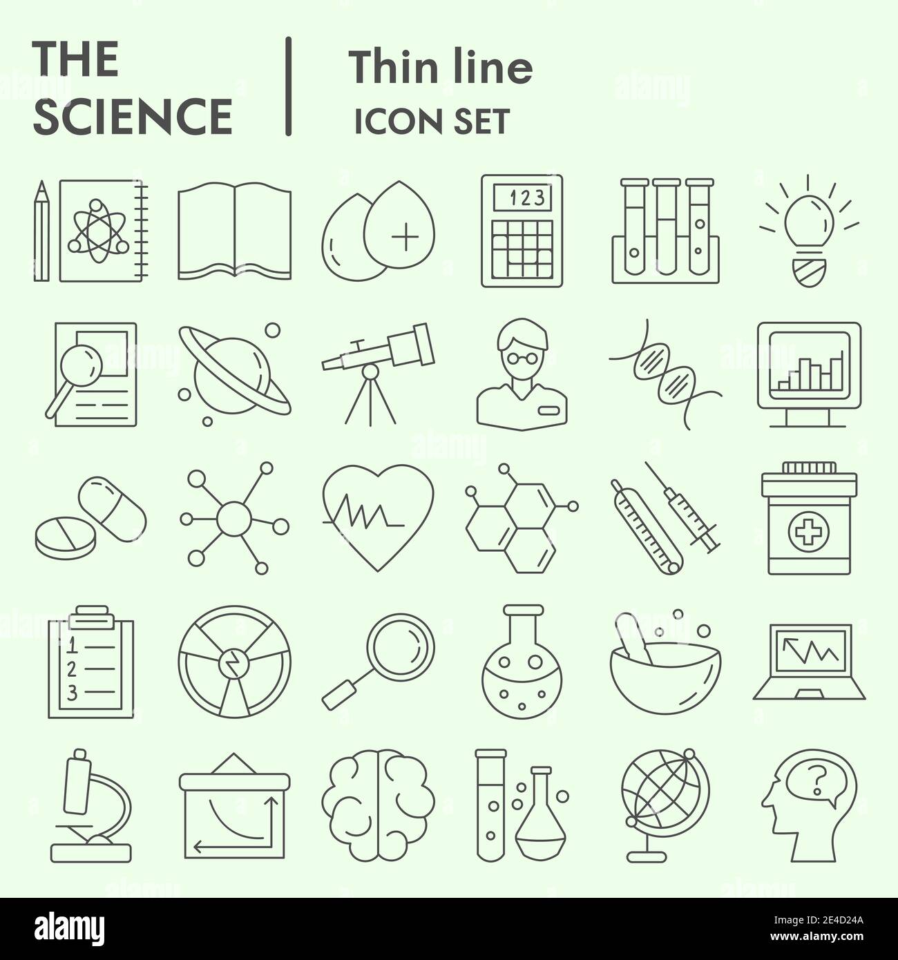 Science thin line icon set, research symbols set collection or vector ...