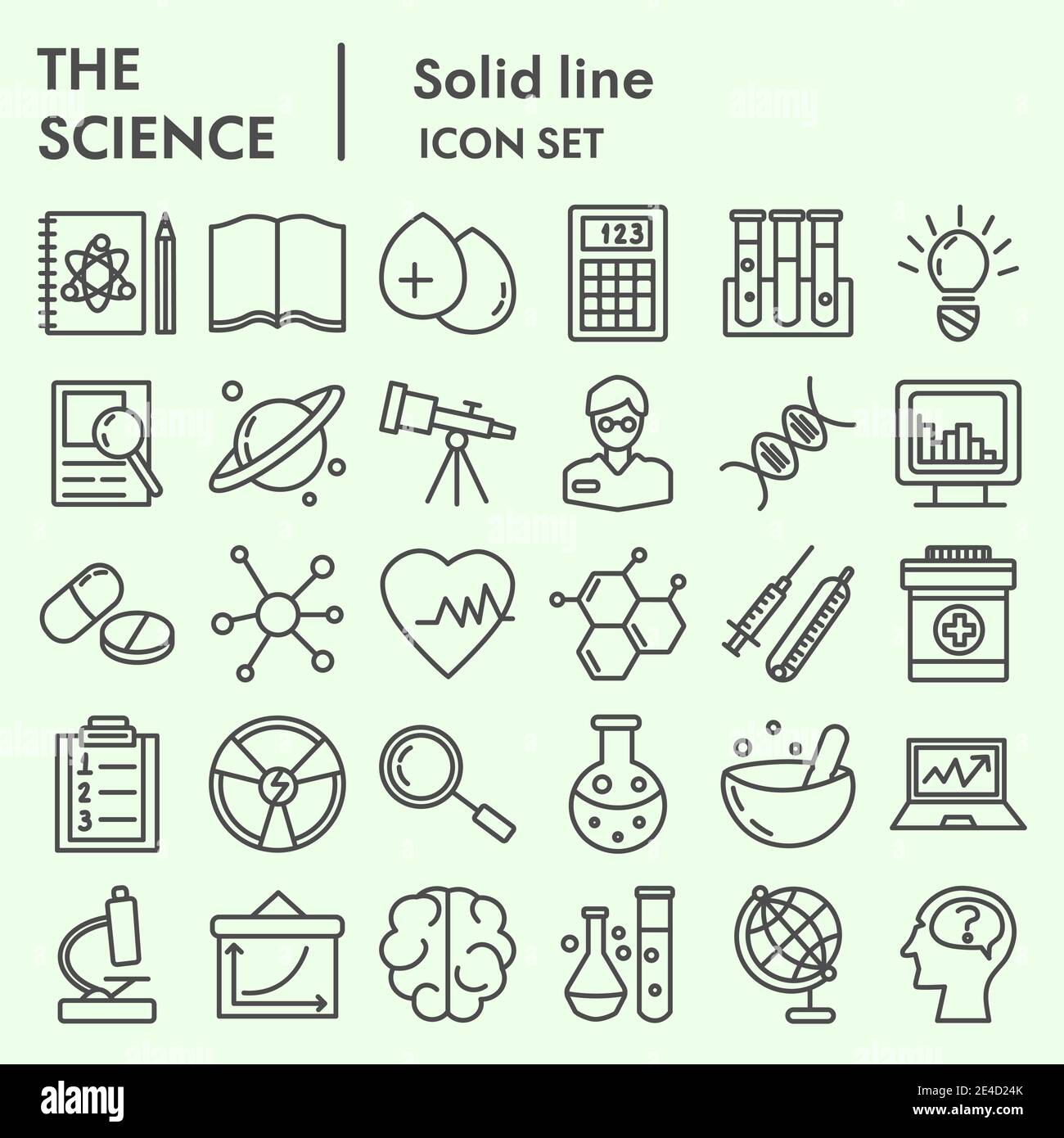 Science line icon set, research symbols set collection or vector ...