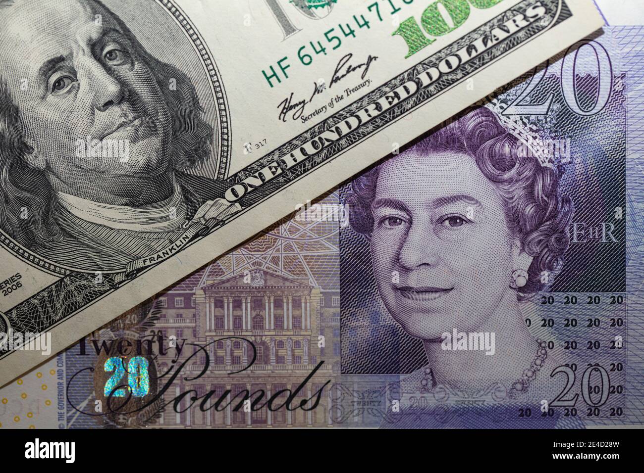 100 dollar banknote and 20 pound sterling banknote for design purpose ...