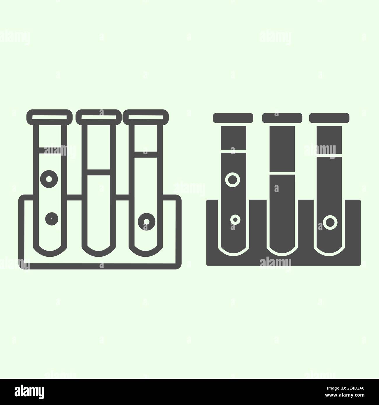 Test tubes line and solid icon. Laboratory equipment flask with fluid ...
