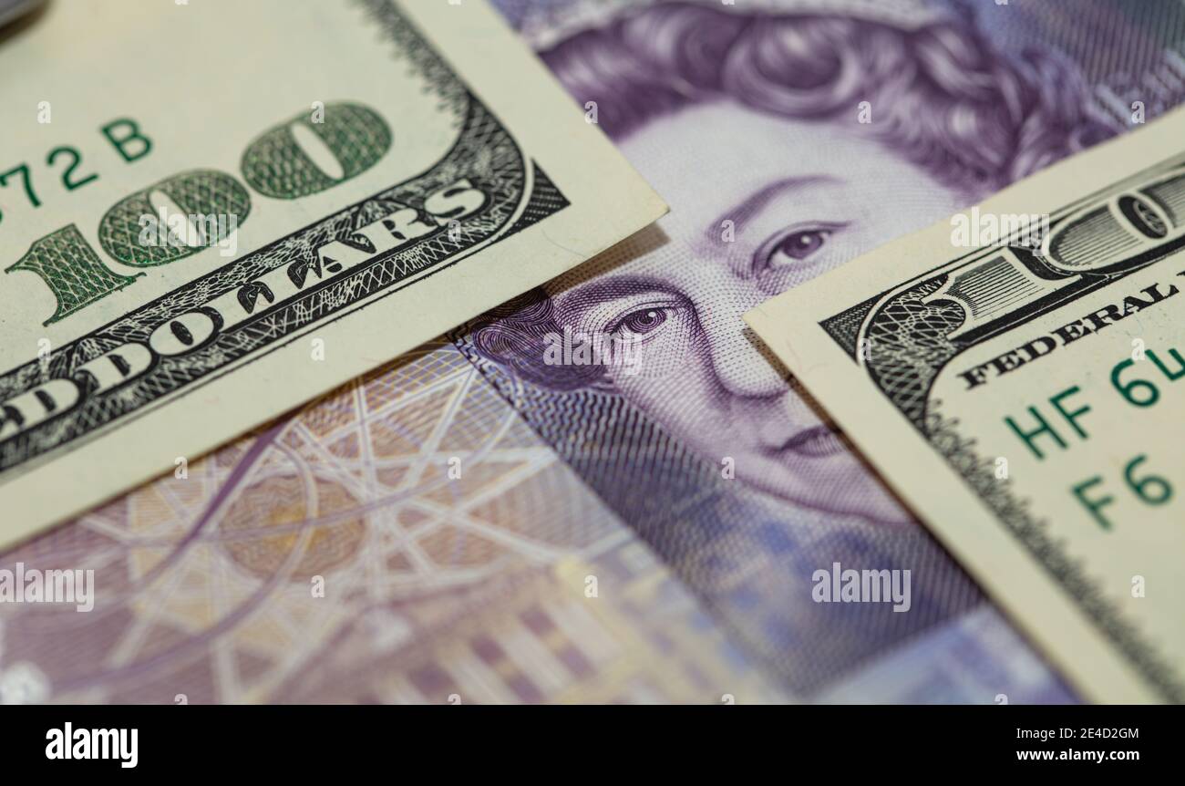 100 dollar banknote and 20 pound sterling banknote for design purpose ...