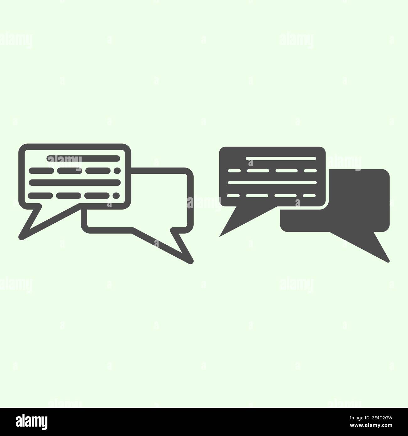 Dialogue line and solid icon. Square conversation bubbles outline style ...