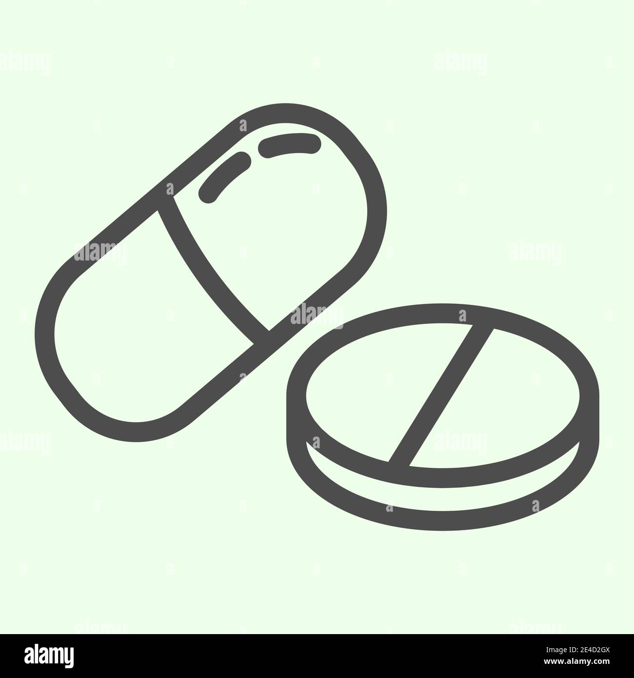 Medicine line icon. Medical pill and capsule outline style pictogram on ...