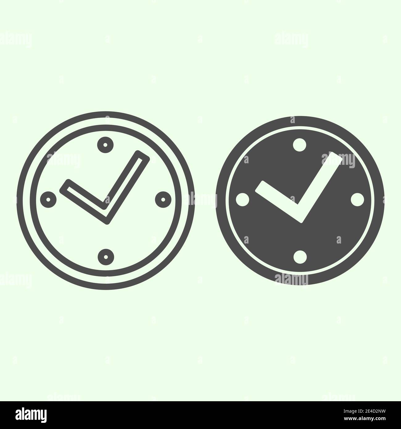 Office clock line and solid icon. Round retro wall watch outline style ...