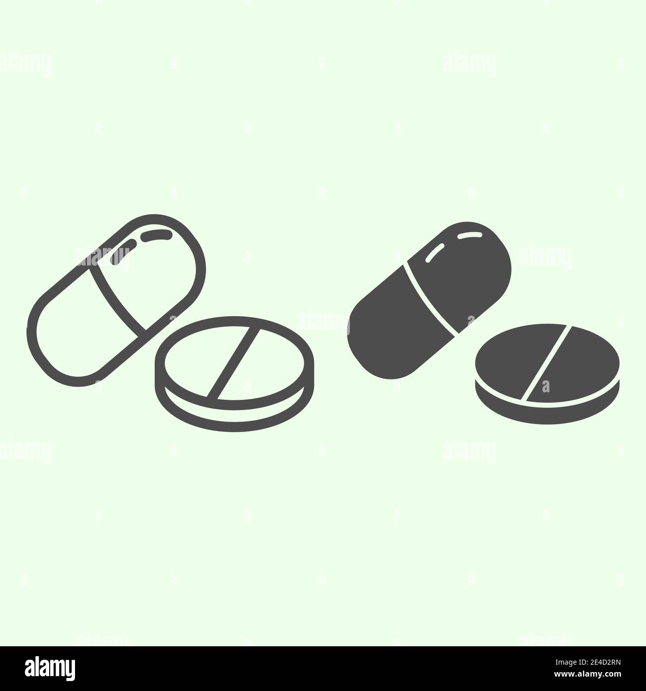 Medicine line and solid icon. Medical pill and capsule outline style ...
