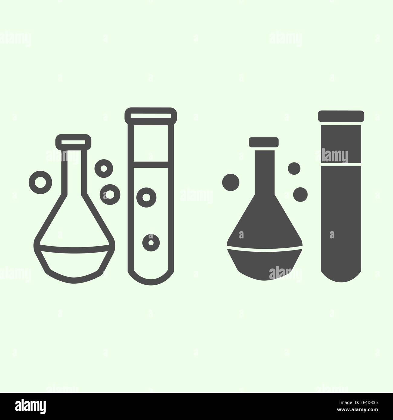 Chemical substance line and solid icon. Lab flask and test tube with ...