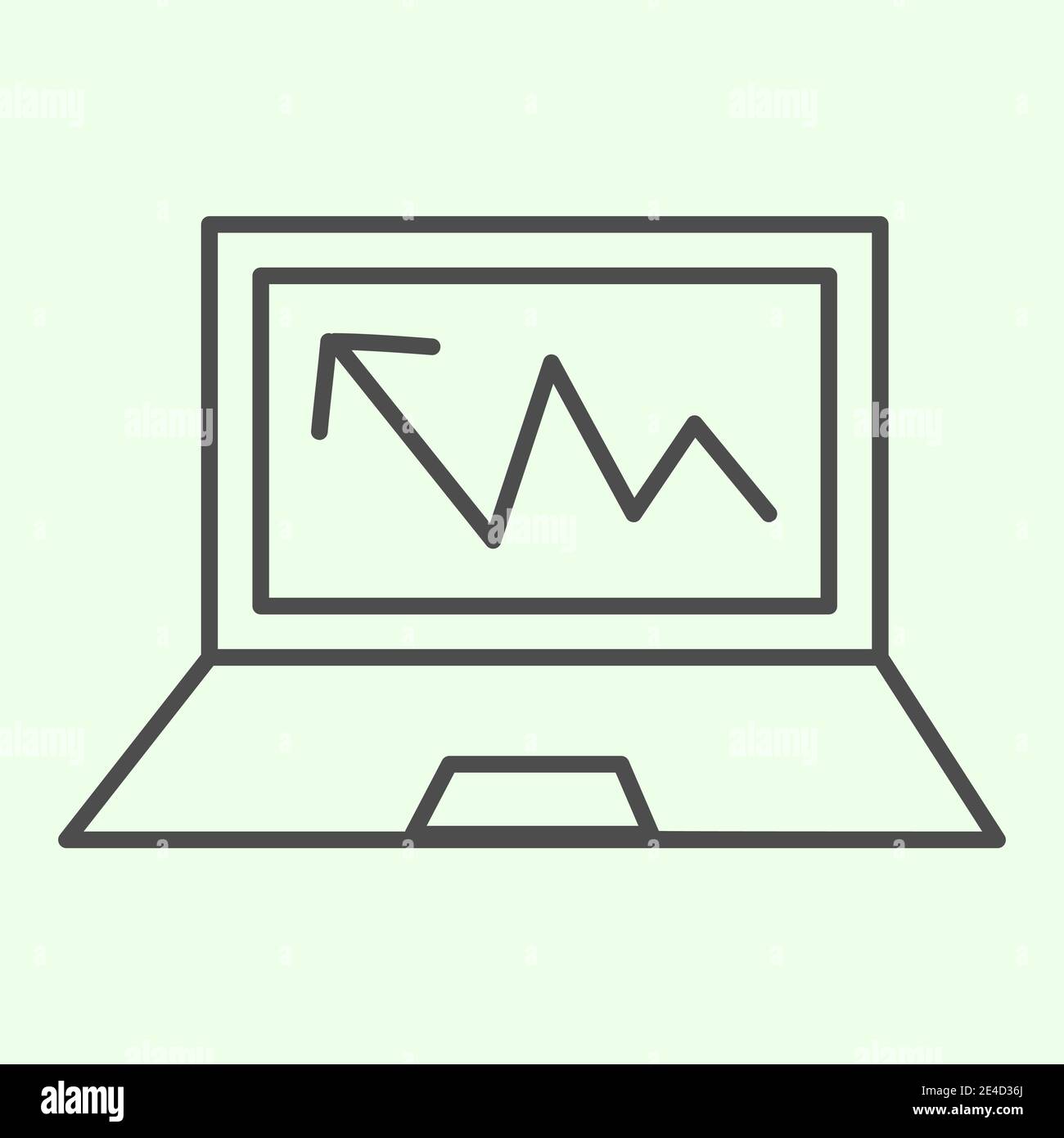 Computer graph thin line icon. Analytic or statistics chart on monitor ...