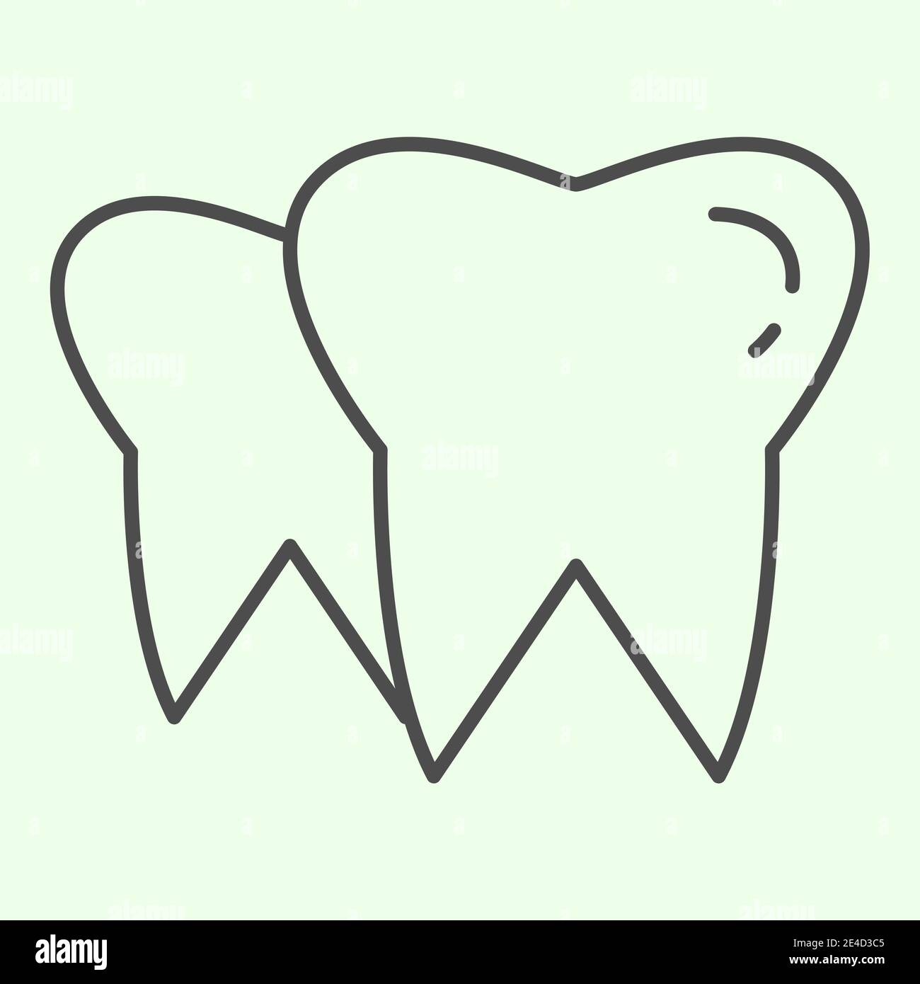 Tooth thin line icon. Two human health teeth outline style pictogram on ...