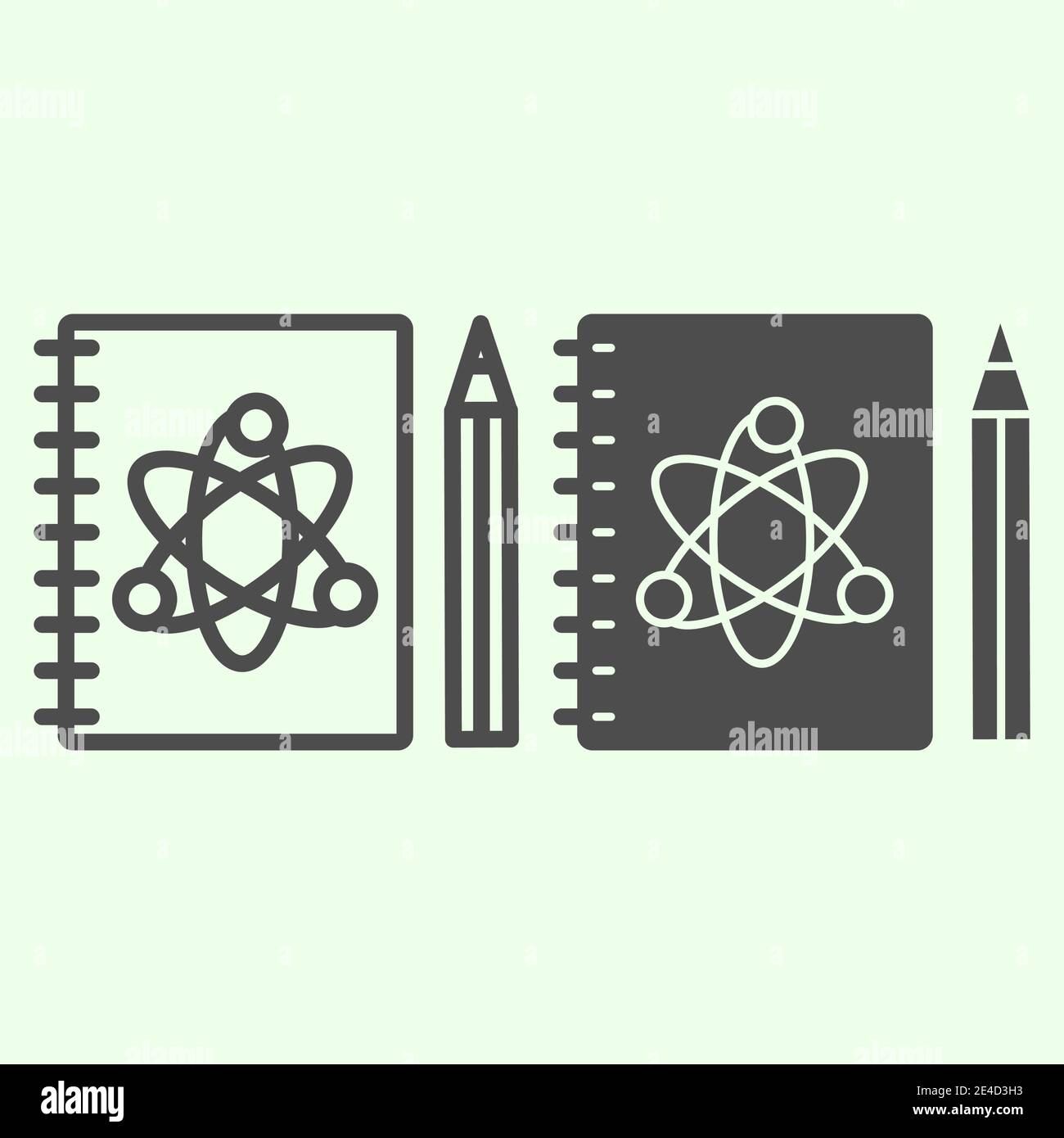 Science notepad line and solid icon. Workbook with atom symbol and ...