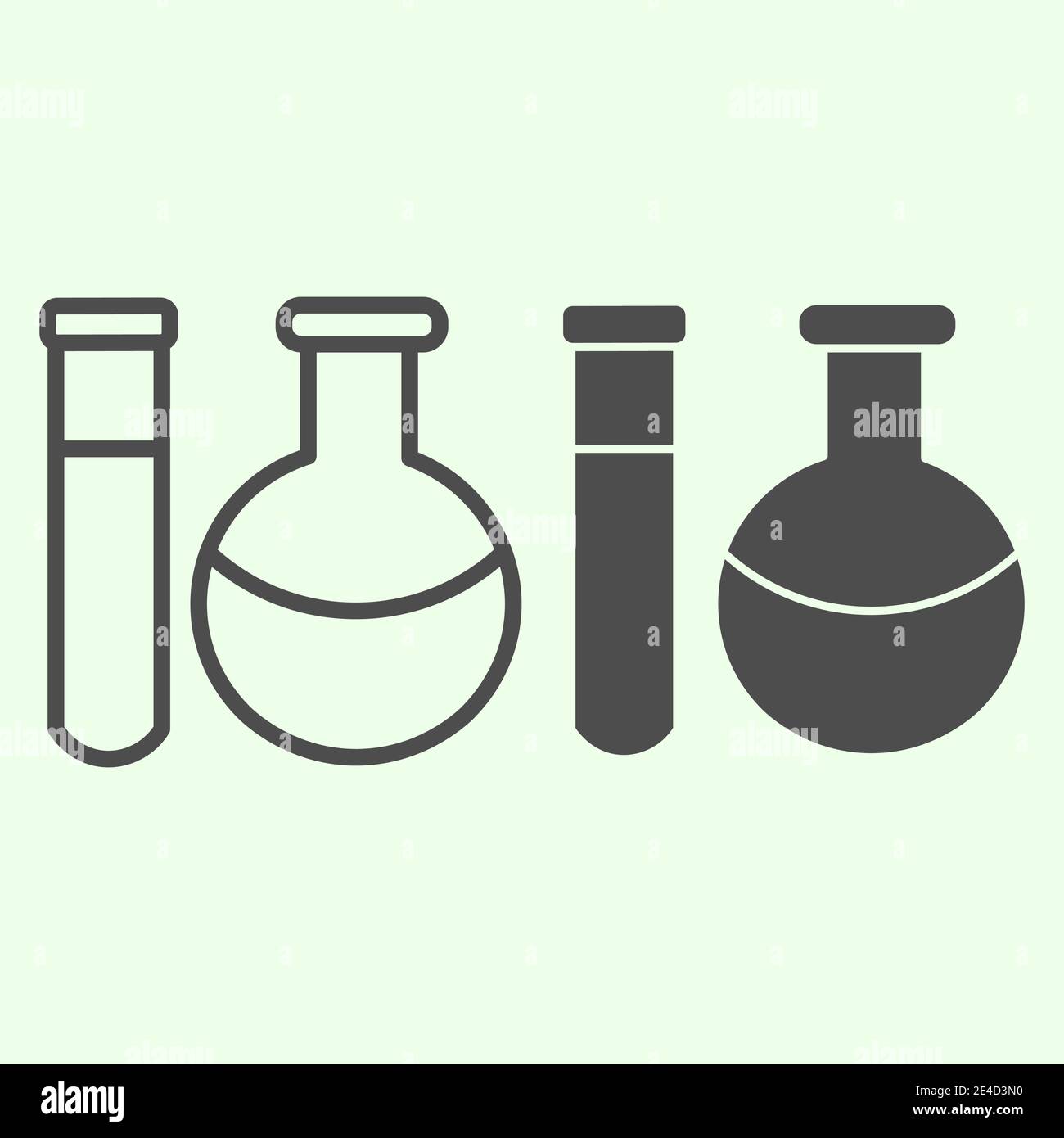 Chemical substance line and solid icon. Lab flask and test tube with ...