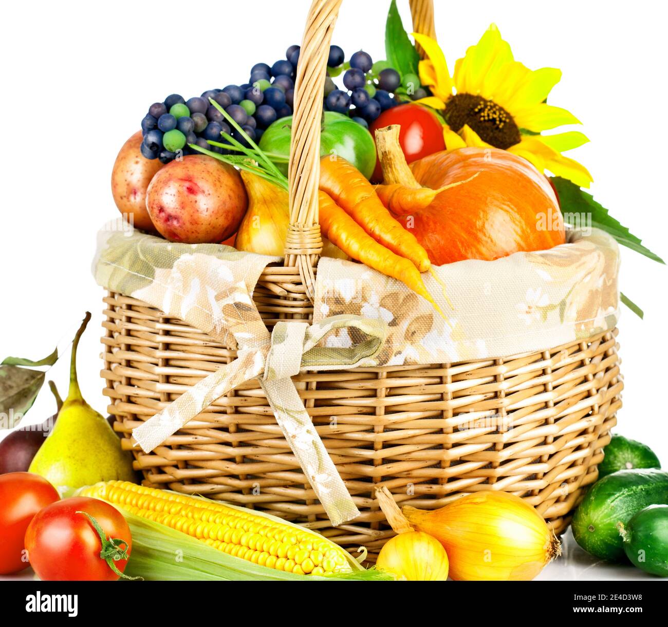 Vegetables and fruit in basket isolated on white background Stock Photo ...
