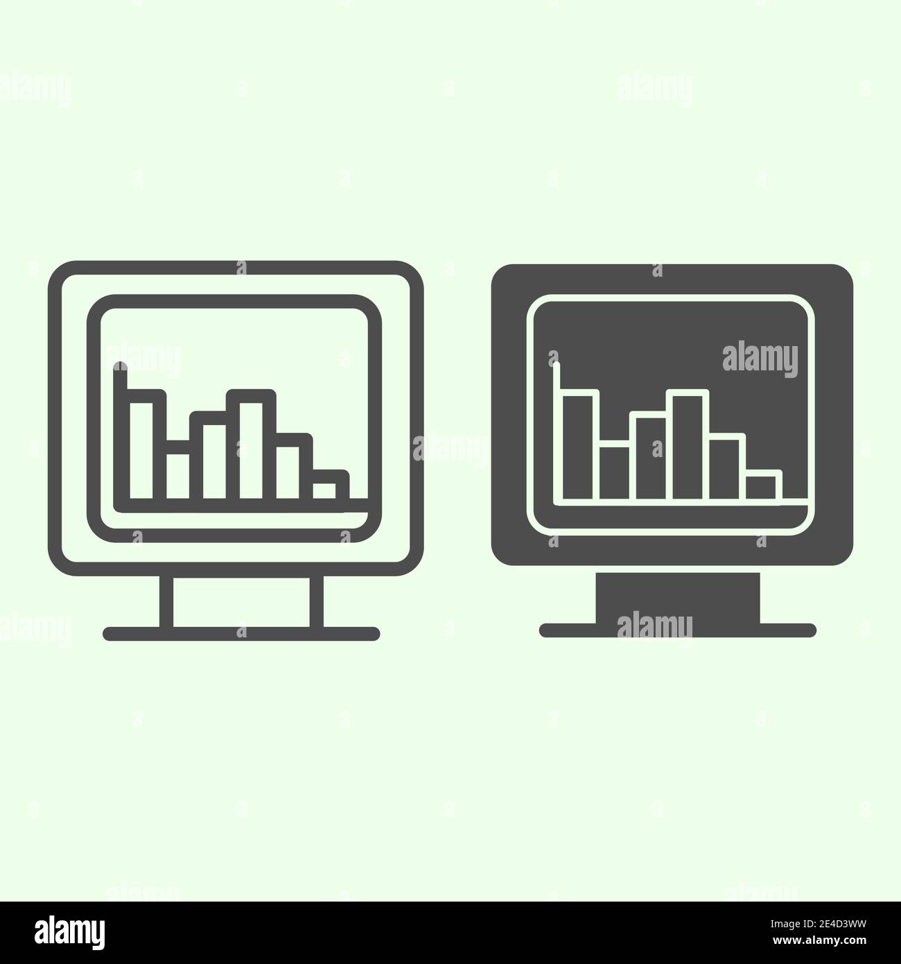 Computer Graph Line And Solid Icon Analytic Or Statistics Chart On Monitor Screen Outline Style