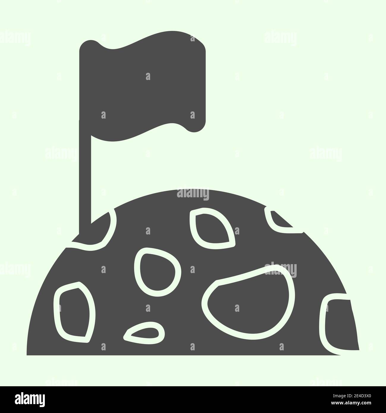 Moon solid icon. Moon with surface craters and flag on top glyph style ...